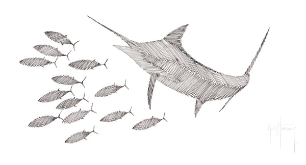 "Blue Marlin & Skip Jack Tuna Scribble" Original – Guy Harvey