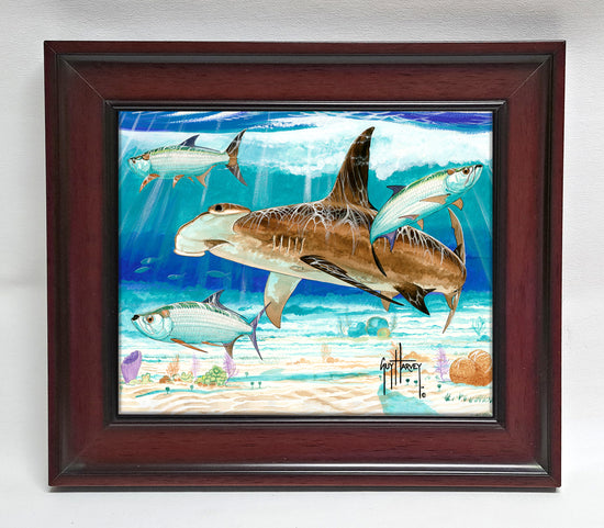 "Hammerhead Shark with Tarpon" Tile Art – Guy Harvey